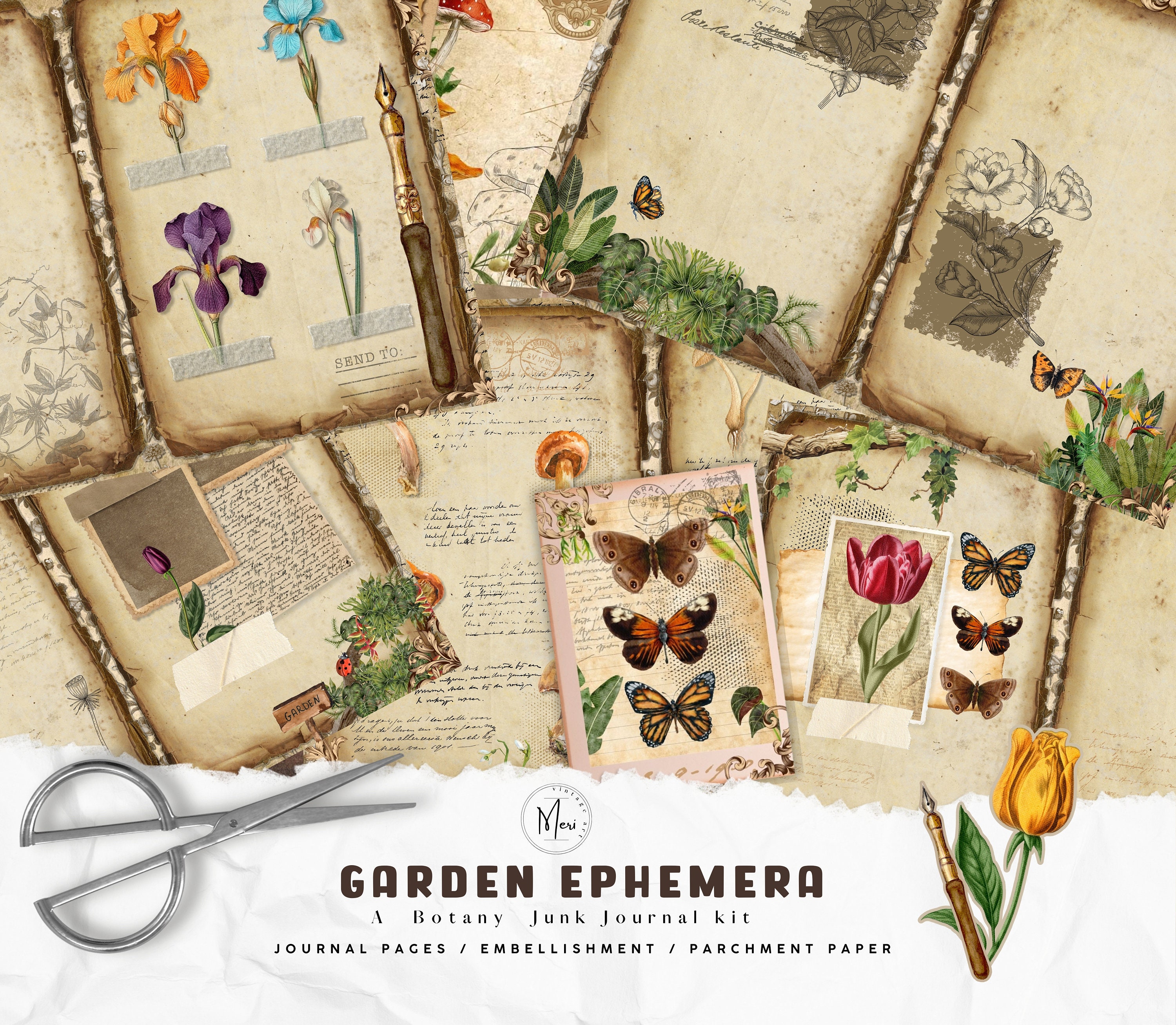 Garden Ephemera ,junk Journal Kit,vintage,printable Scrapbook Papers ...