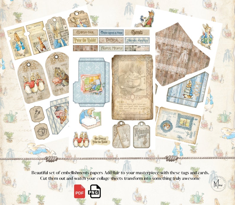 PETER RABBIT Junk Journal Kit, Printable Scrapbook Papers, Digital ...