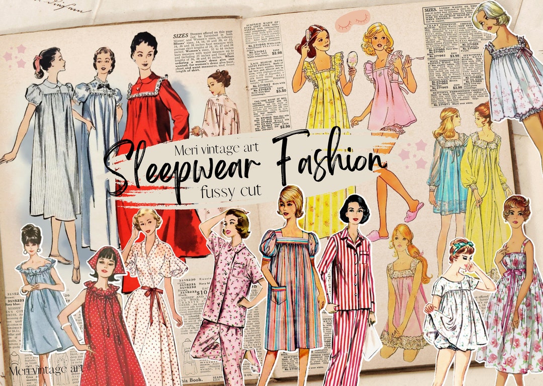 Sleepwear Fashion,nightgowns,pyjamas Fussy Cut,37 Clipart,junk Journal ...