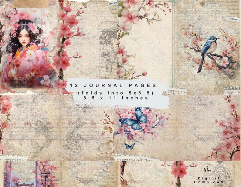 Sakura Blossom Junk Journal,printable Scrapbook Paper,ephemera,cherry ...