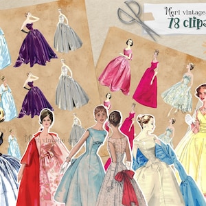 Vintage Women Fashion Ephemera,evening DRESSES, Fussy Cut,78pc,junk ...