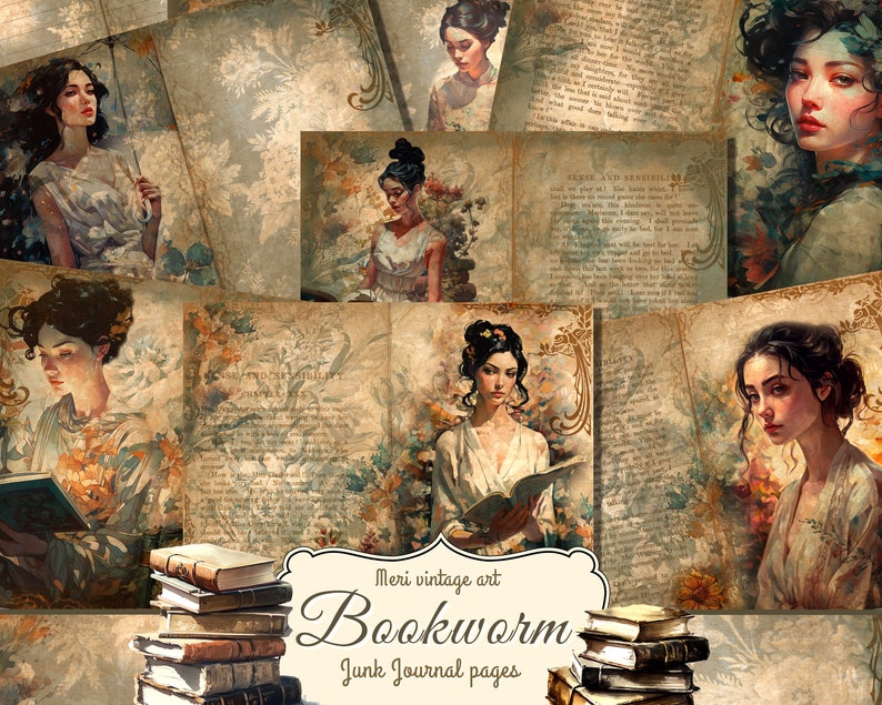 Bookworm Junk Journal Kit,dark Academia, Reading Books, Author,vintage ...
