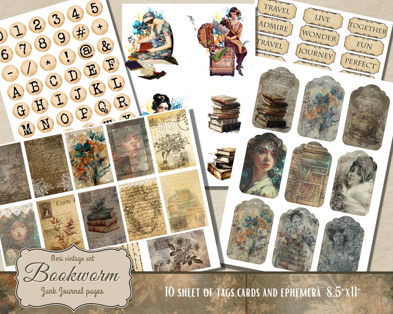 Bookworm Junk Journal Kitdark Academia Reading Books - Etsy