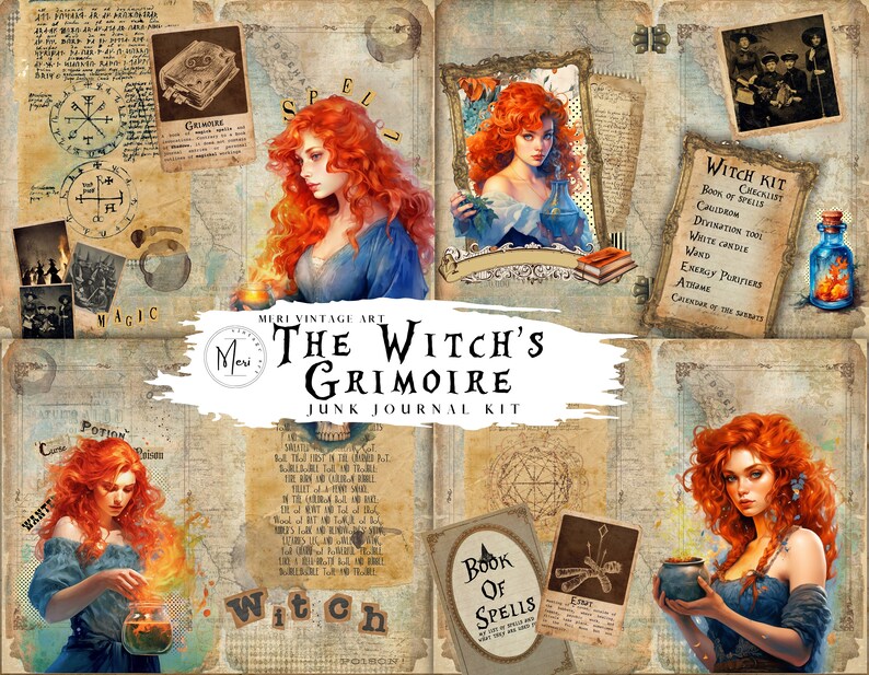 The Witch's Grimoire,cottage Witch Junk Journal Kit,ephemera,atc Cards ...