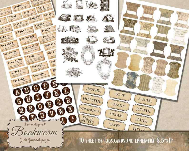 Bookworm Junk Journal Kit,dark Academia, Reading Books, Author,vintage ...