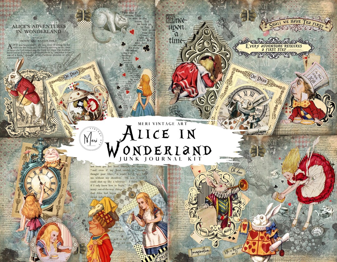 Alice in Wonderland Junk Journal Kit, Printable Scrapbook Papers ...