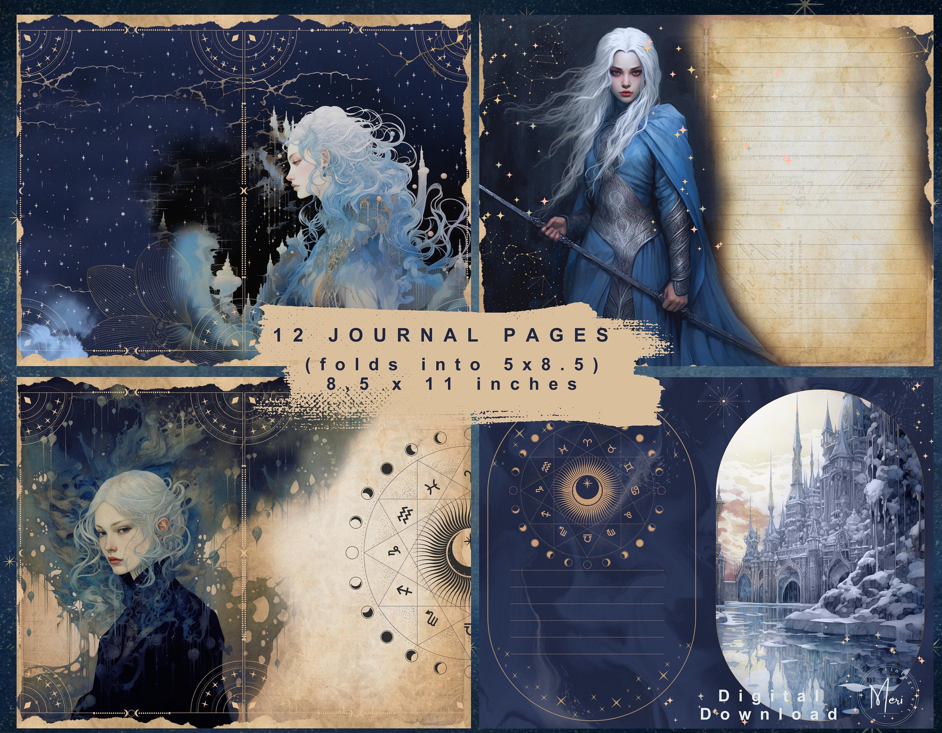 Moon Goddess,junk Journal Kit,printable Scrapbook Papers, Ephemera ...