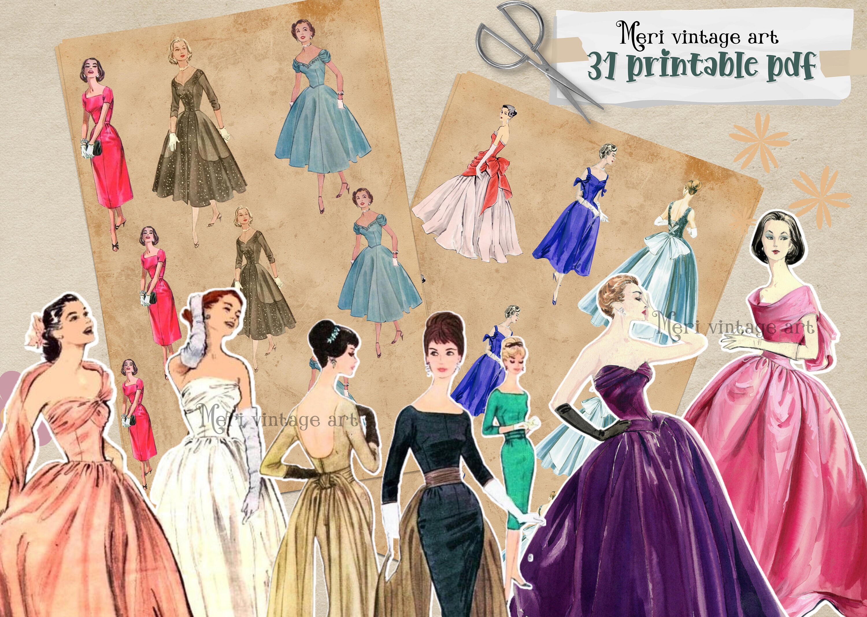 Vintage Women Fashion Ephemeraevening DRESSES Fussy - Etsy