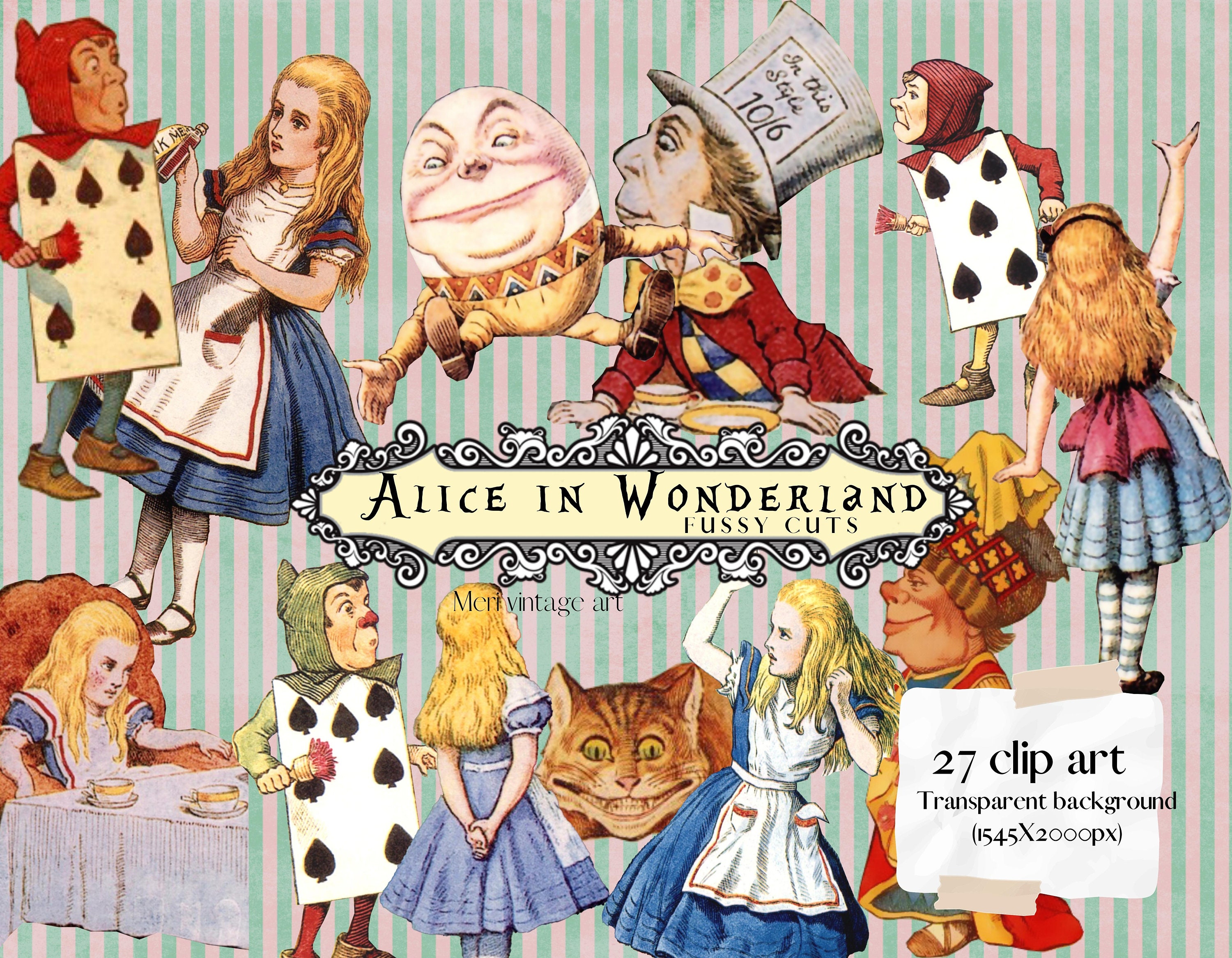 Alice in Wonderland Fussy Cuts: Vintage Ephemera, Junk Journal Kit ...
