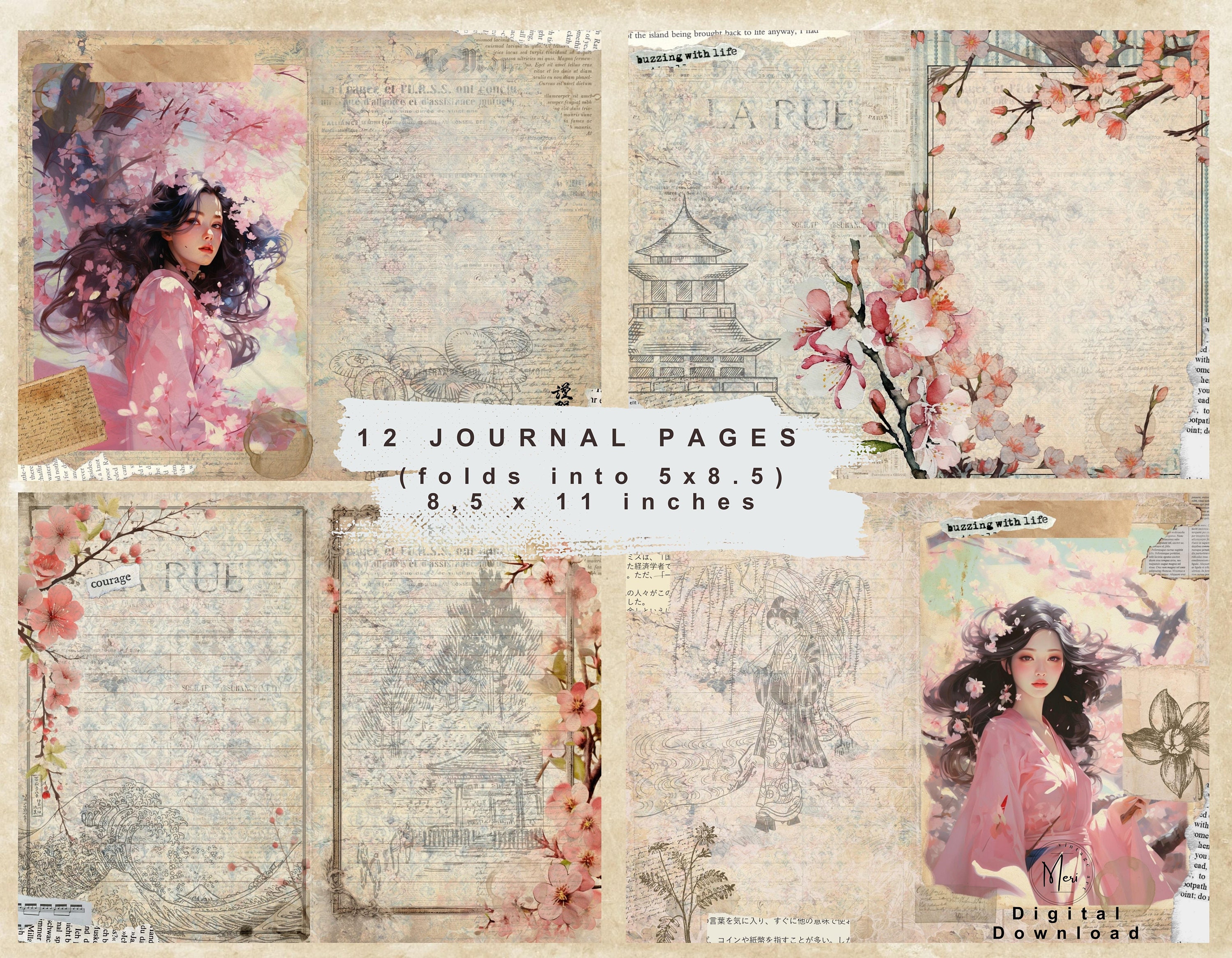 Sakura Blossom Junk Journal,printable Scrapbook Paper,ephemera,cherry ...