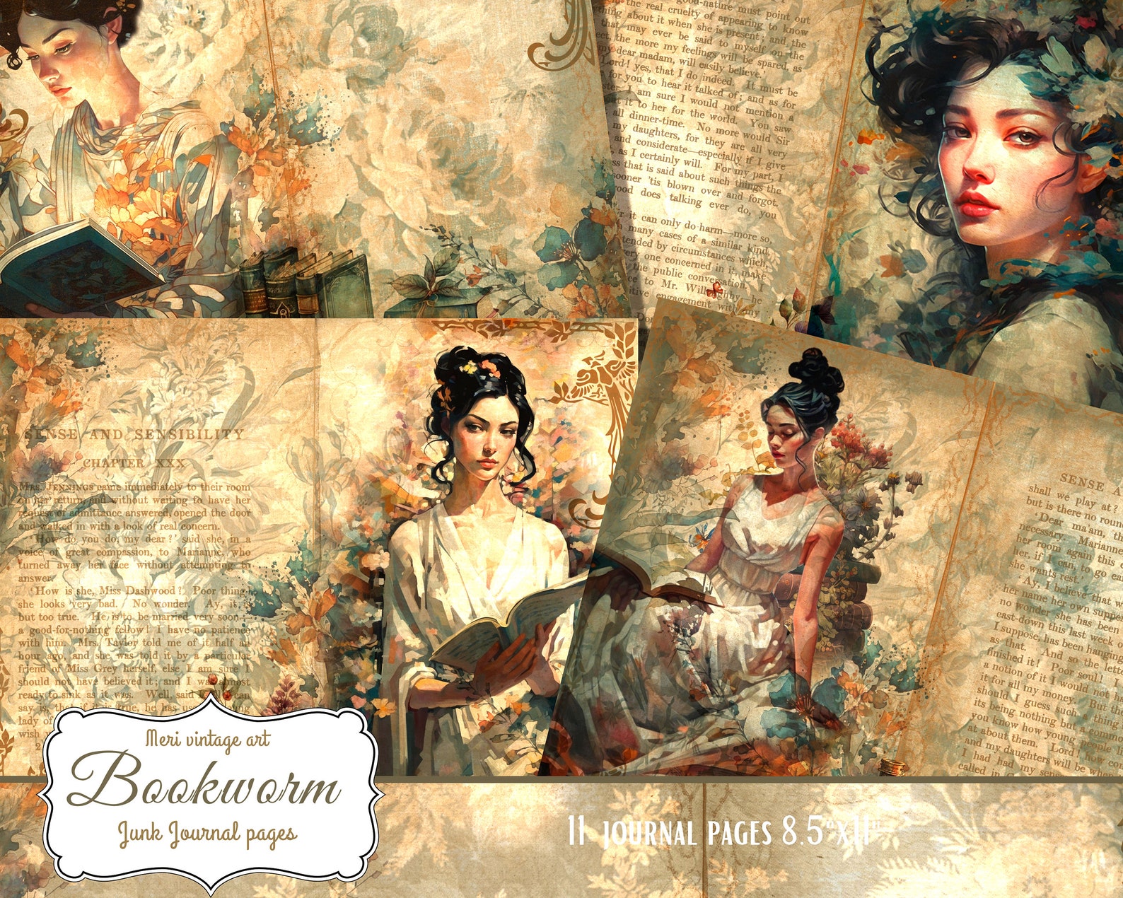 Bookworm Junk Journal Kit,dark Academia, Reading Books, Author,vintage ...