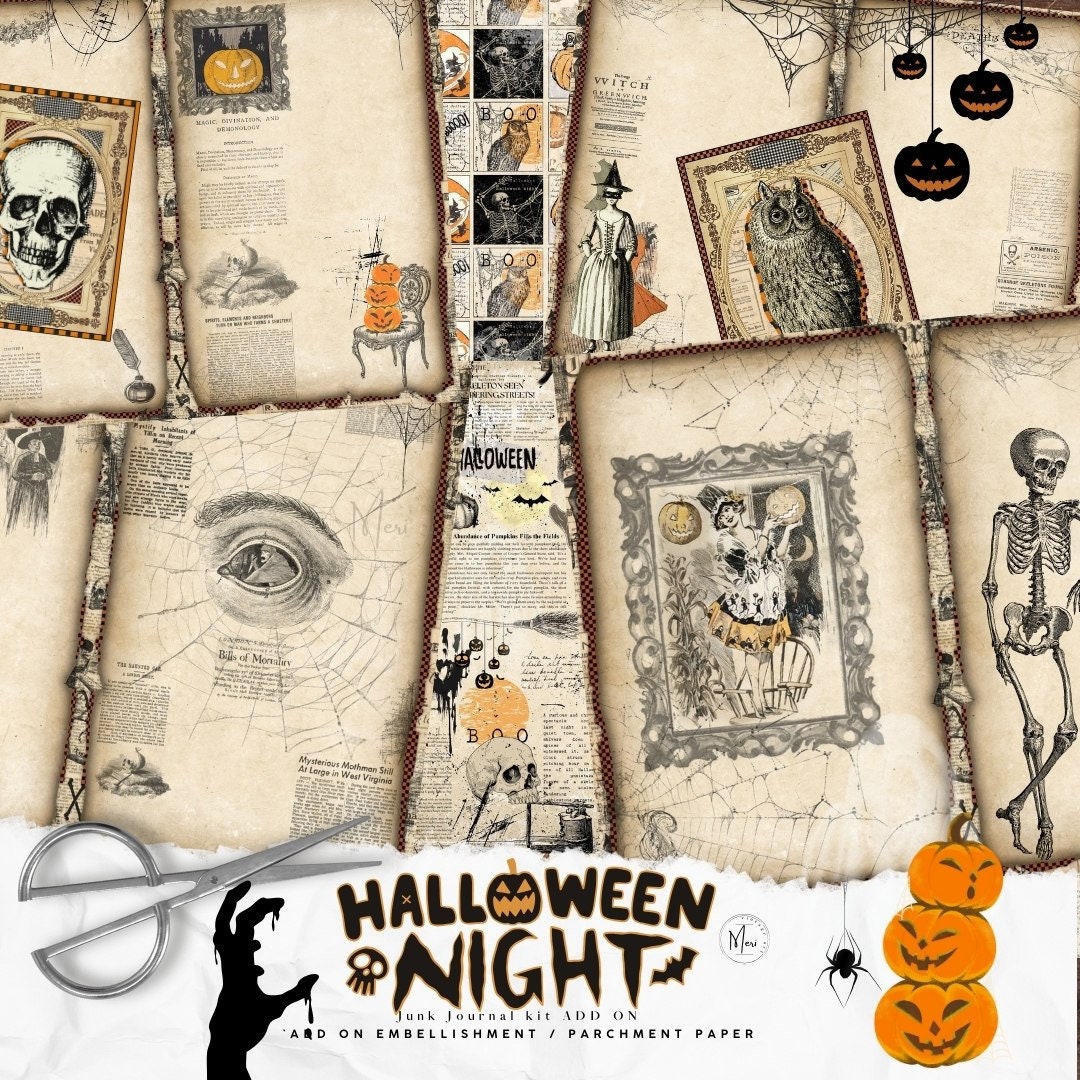 Halloween Night, Grunge Mystery Junk Journal Kit, Trick or Treat ...