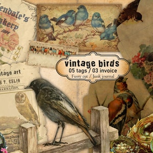 Printable VINTAGE BIRDS Ephemera Pack,fussy Cuts,junk Journal ...