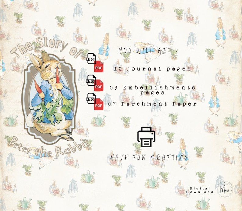 PETER RABBIT Junk Journal Kit, Printable Scrapbook Papers, Digital ...