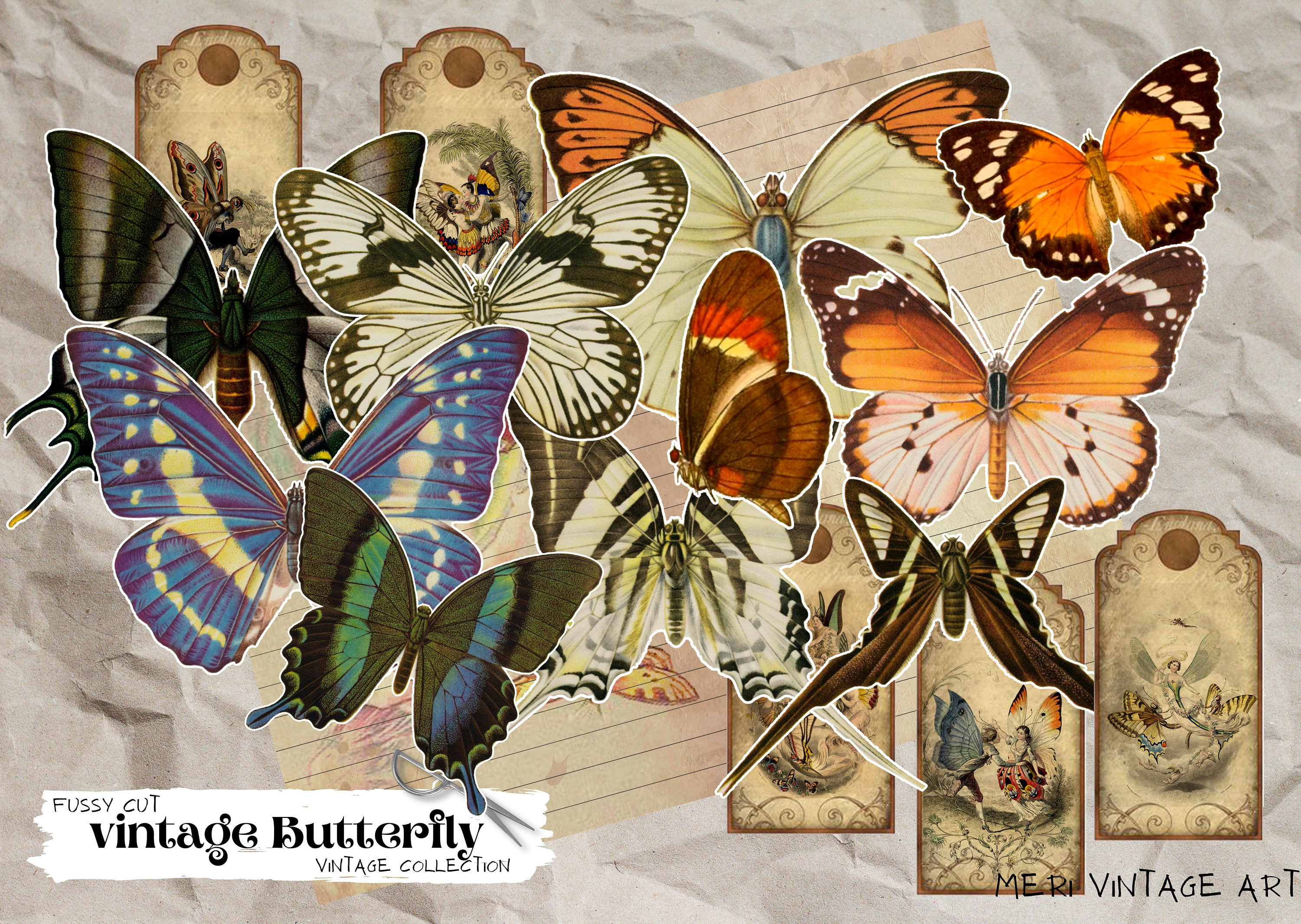 Butterfly Fussy Cut,vintage Cut,junk Journal Kit Butterflies,digital ...