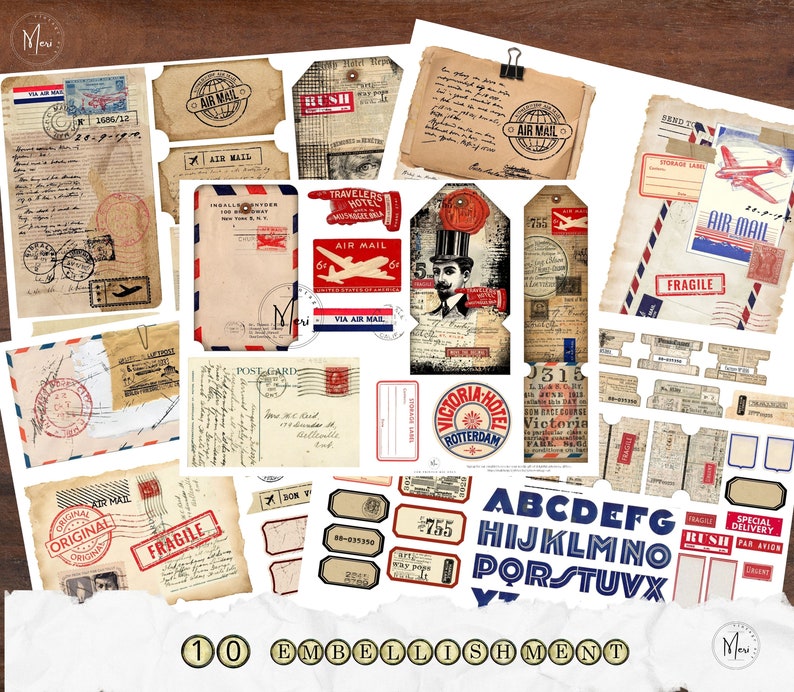 Dispatch Mail,grungy Junk Journal Kit, Crafting Kit, Digital Collage ...