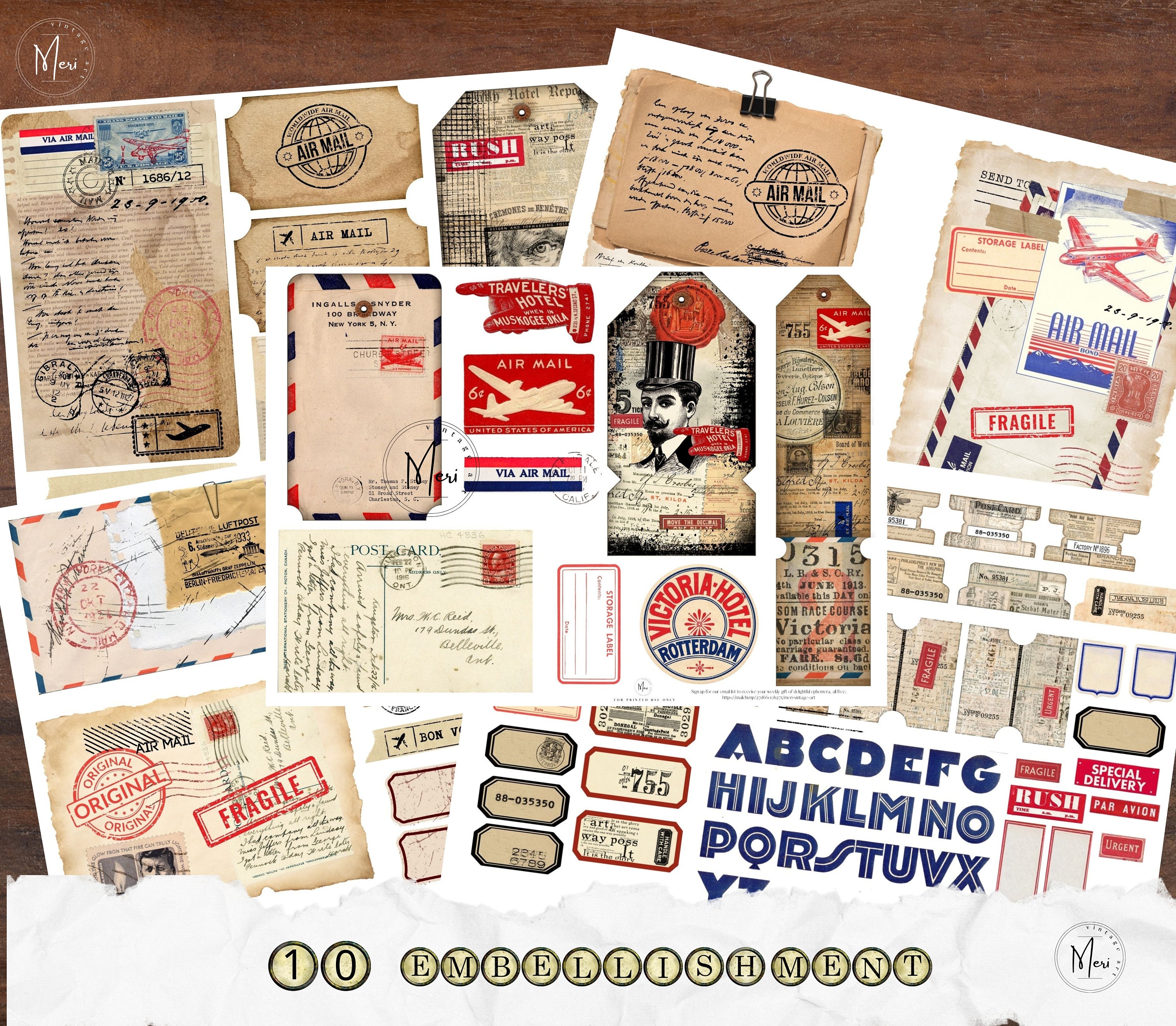 Dispatch Mail,grungy Junk Journal Kit, Crafting Kit, Digital Collage ...