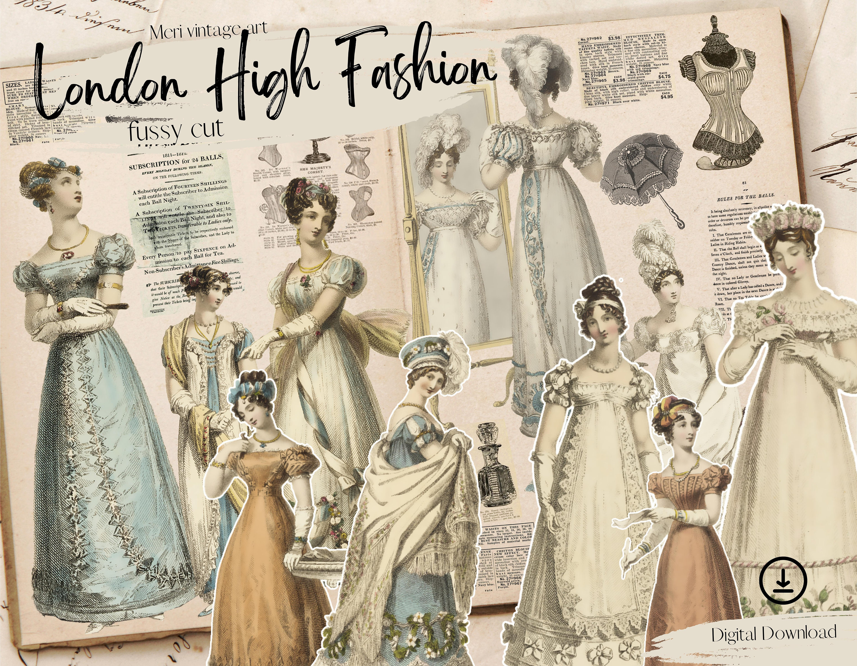 London High Fashion VINTAGE Evening Dress Fussy Cut,43pc,junk Journal ...