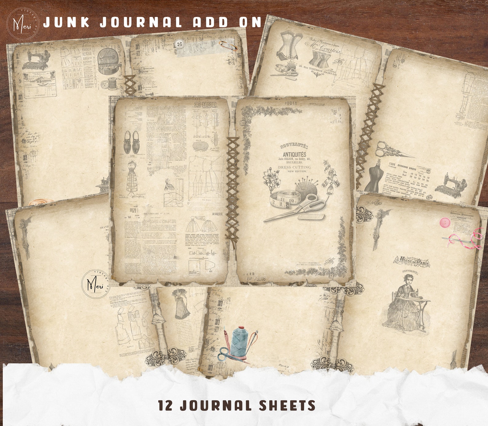 Vintage Haute Couture Junk Journal Kit: Sewing Ephemera (digital ...