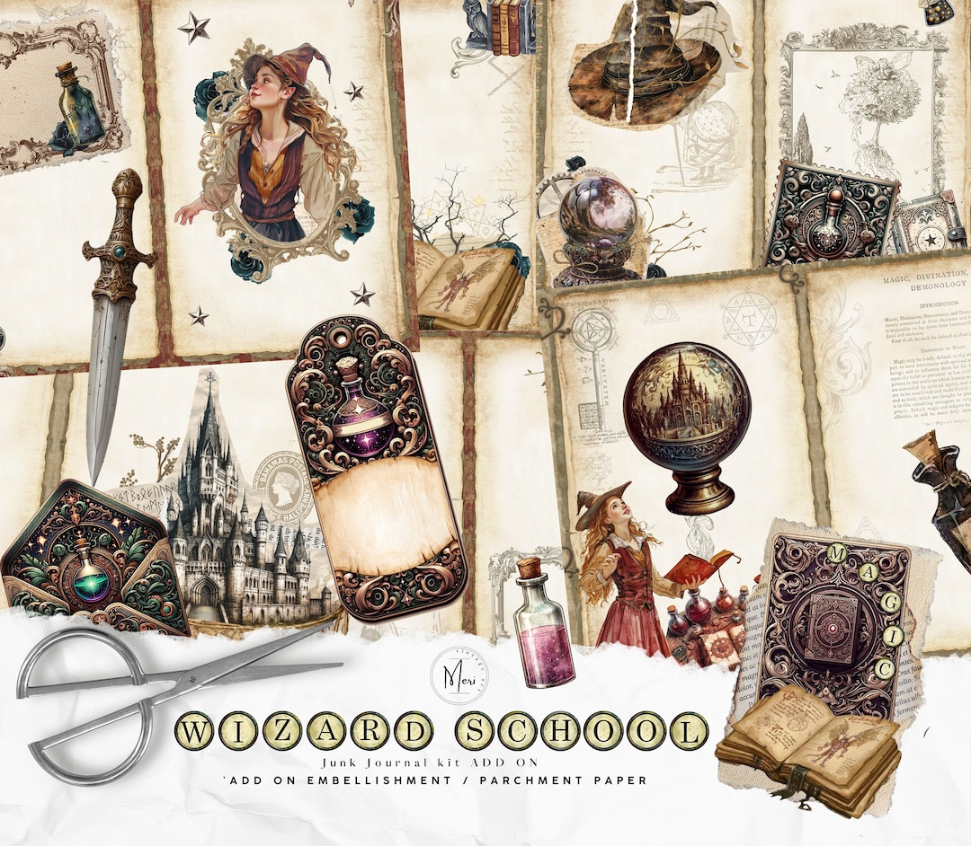 The WIZARD School,grunge Mystery Junk Journal Kit,wizard and Witches ...
