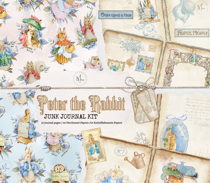PETER RABBIT Junk Journal Kit, Printable Scrapbook Papers, Digital ...