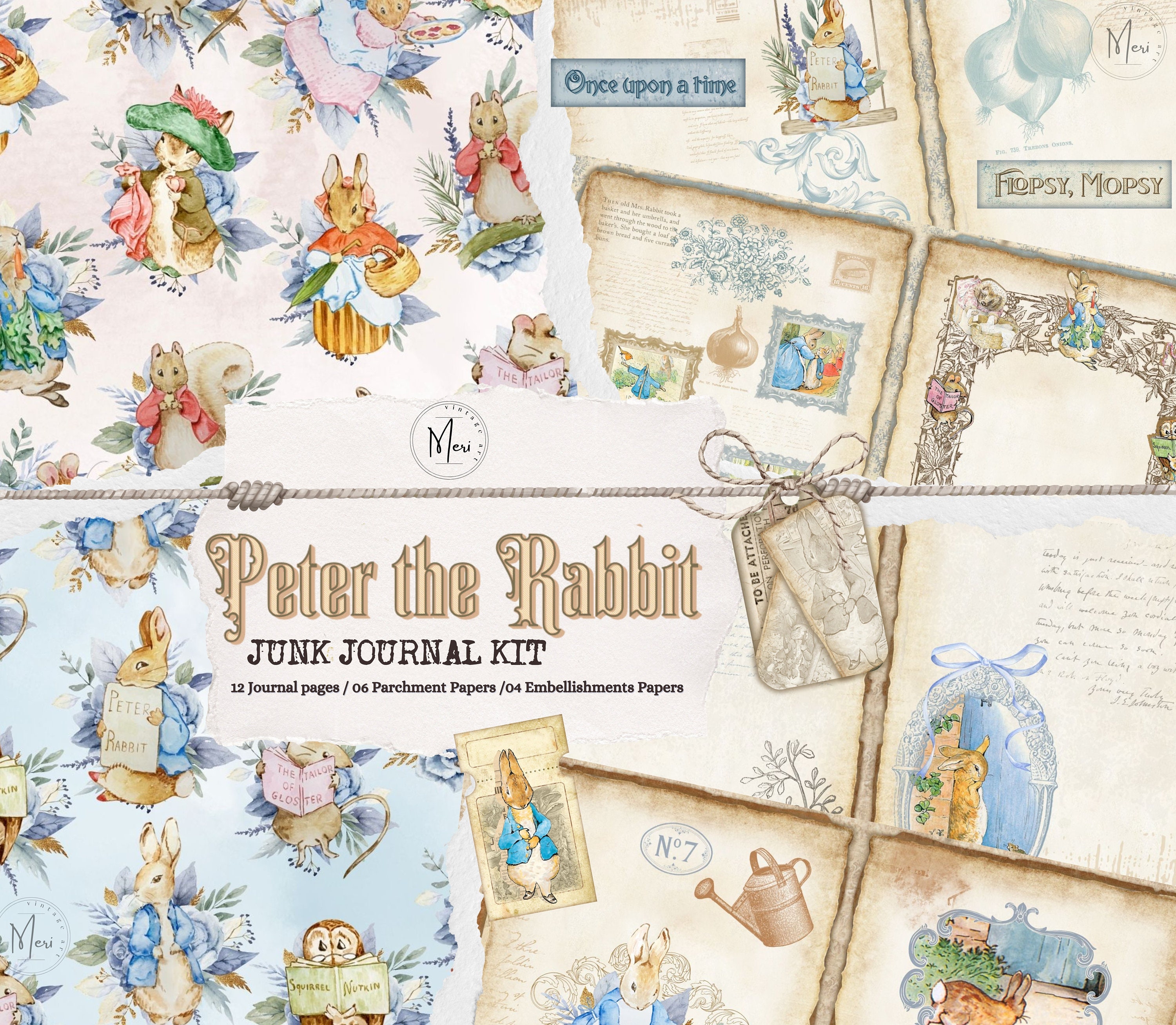 PETER RABBIT Junk Journal Kit, Printable Scrapbook Papers, Digital ...