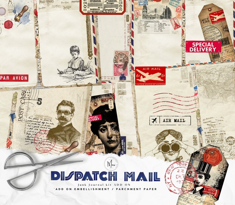 Dispatch Mail,grungy Junk Journal Kit, Crafting Kit, Digital Collage ...