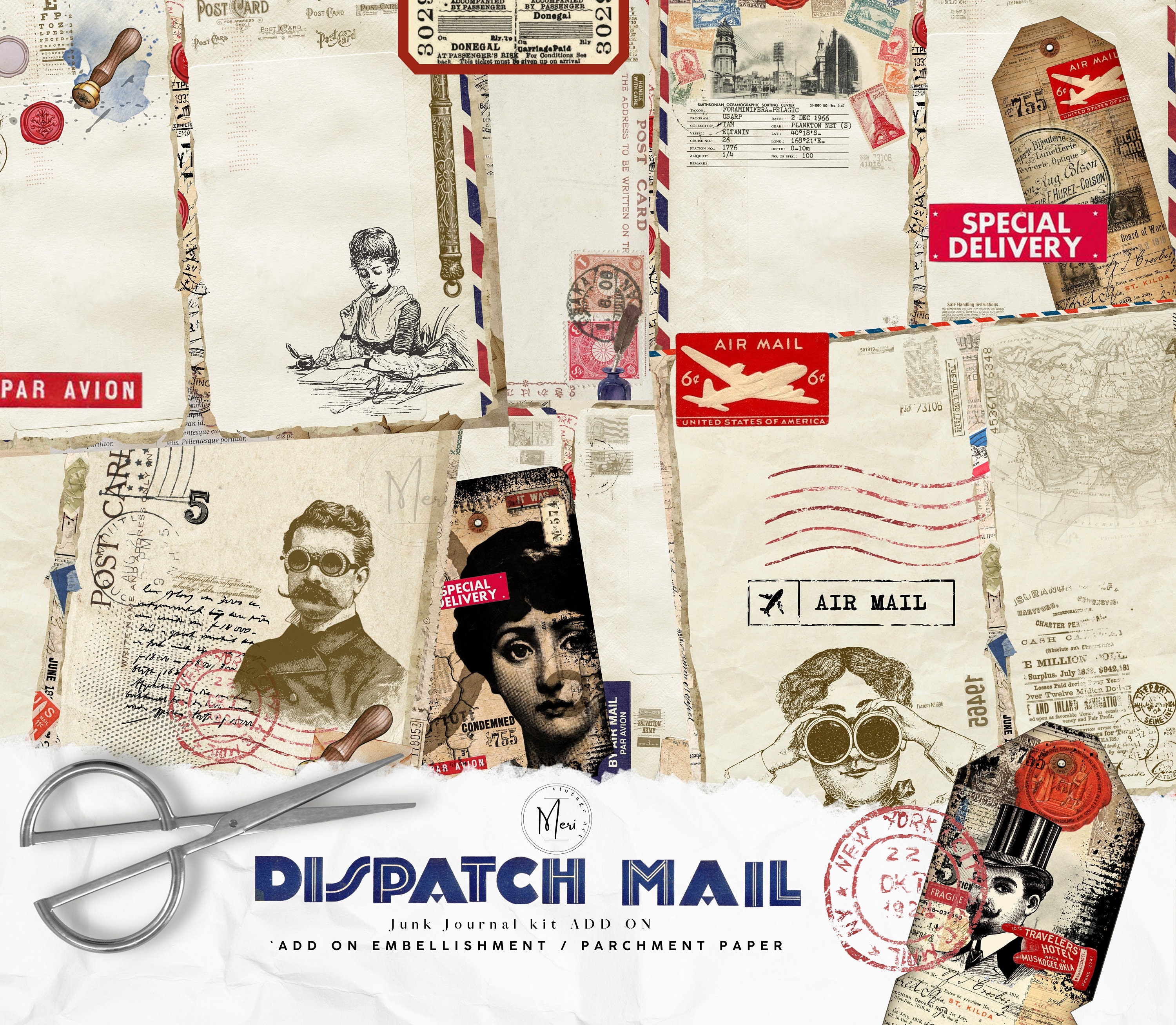 Dispatch Mail,grungy Junk Journal Kit, Crafting Kit, Digital Collage ...