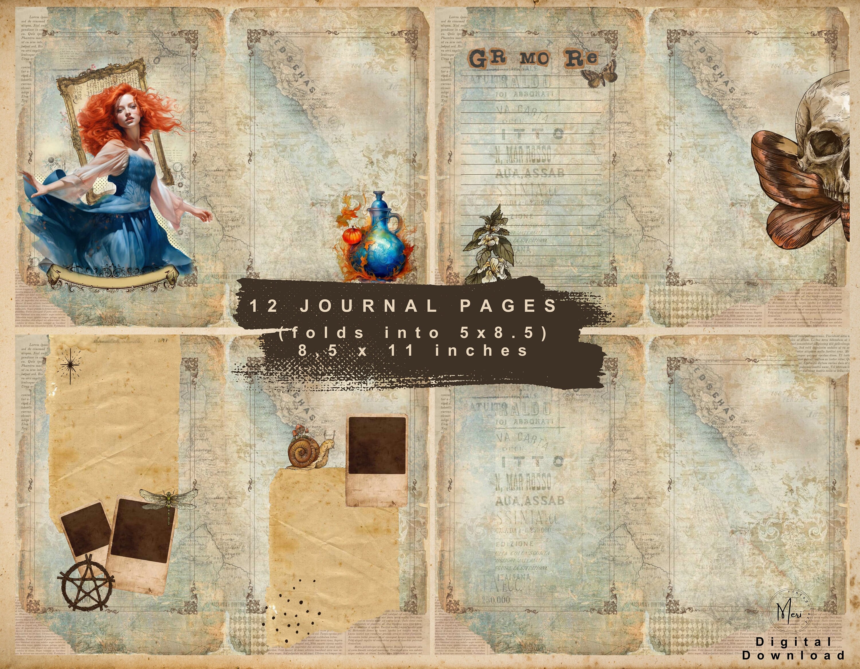 The Witch's Grimoire,cottage Witch Junk Journal Kit,ephemera,atc Cards ...