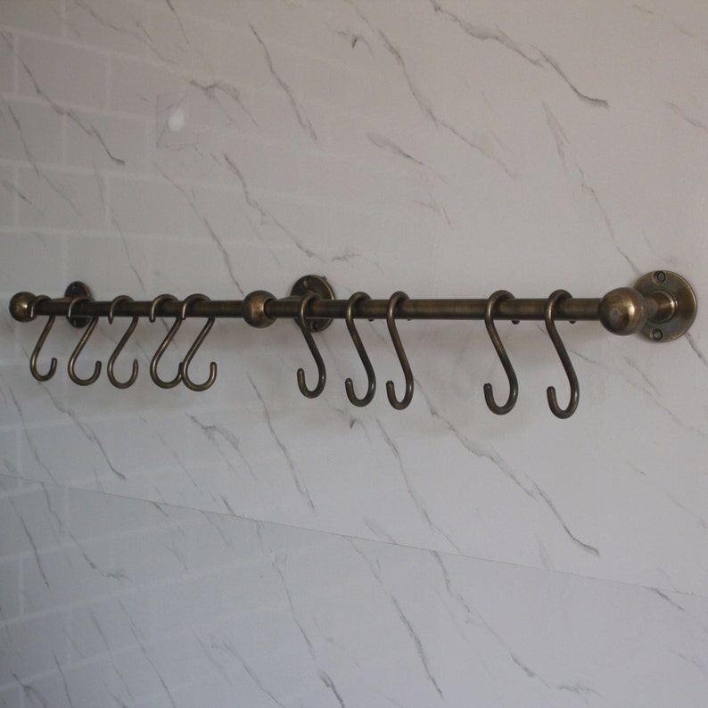Aged Bronze Brass Wall Mounted Organizer Rack With 10 Hooks for Home ...