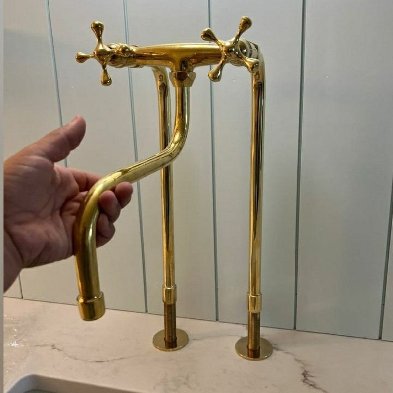 Unlacquered Brass Antique Kitchen Faucet With Two Long Legs and Side ...