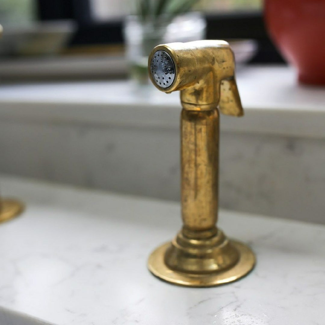 Unlacquered Brass Side Sprayer,solid Brass Kitchen Hand Sprayer - Etsy