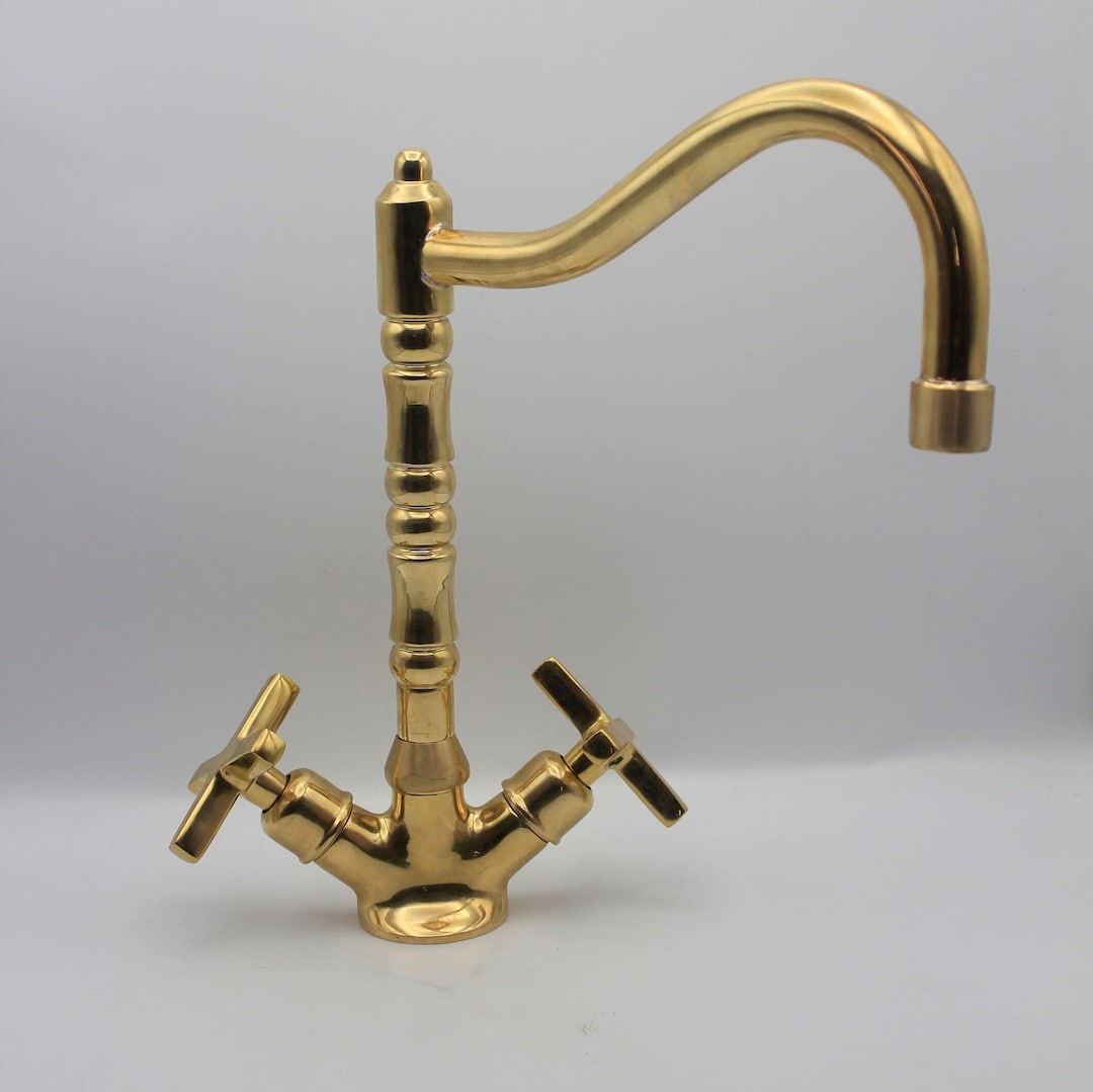 Clasic Gooseneck Bathroom Solid Brass Faucet, Unlacquered Brass Single ...