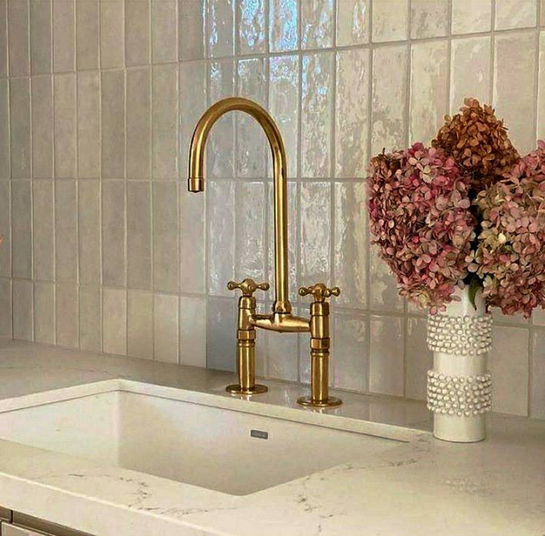 Solid Brass Bridge Kitchen Faucet Straight Legs Unlacquered - Etsy