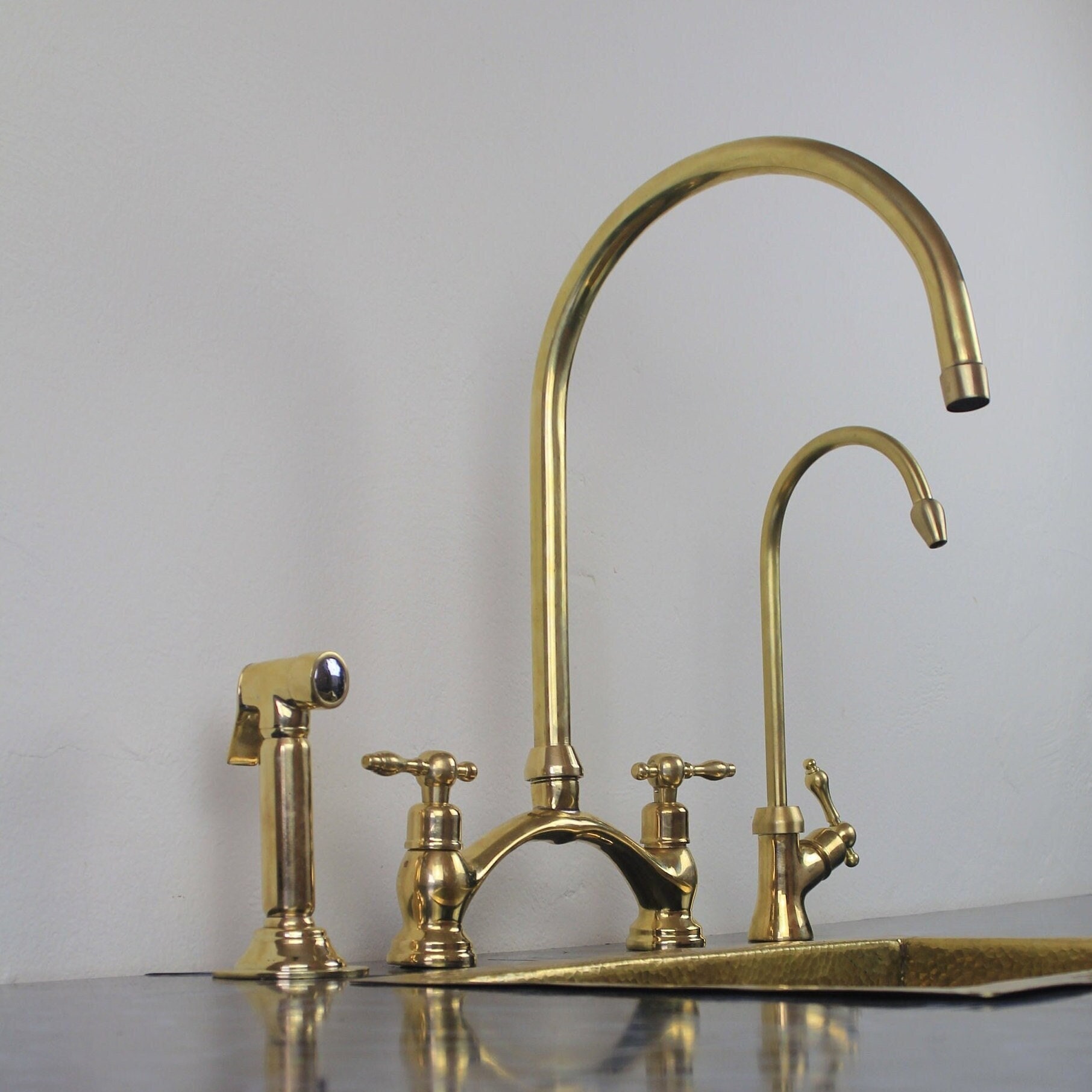 Unlacquered Brass Kitchen Bridge Faucet Vectorian Style With - Etsy