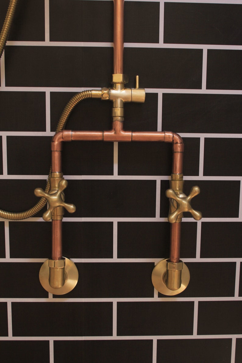Handmade Copper Outdoor Shower , 2 Outlet Wall Mounted Copper Shower ...
