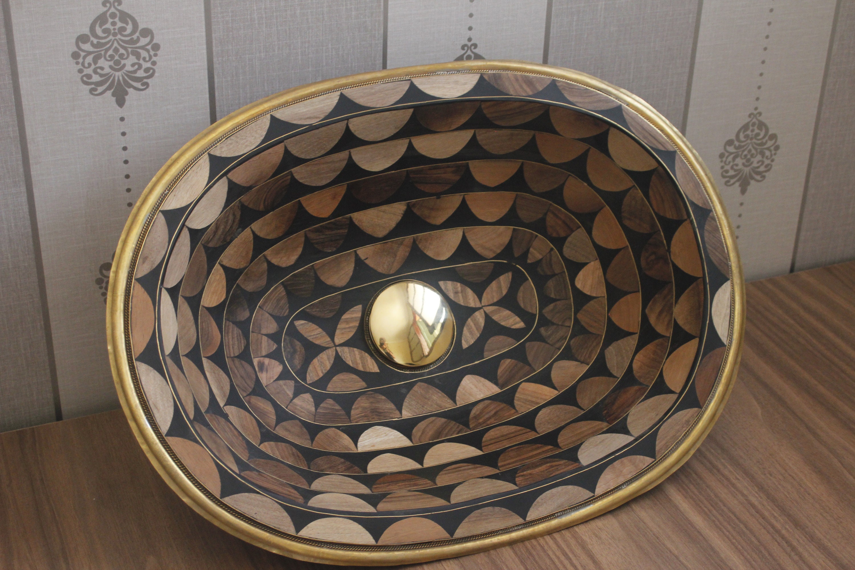 Stylish Single Hole Drop in Brass Sink With Walnut Wood and Resin Basin ...