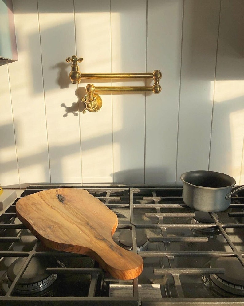 Unlaqured Brass Pot Filler Folding Tap Dual Handles-swing Arm Kitchen ...