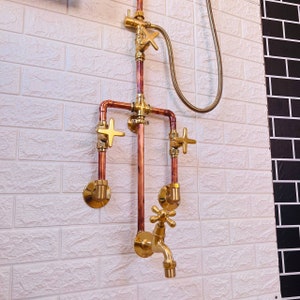 Trio Handcrafted Solid Copper- Brass Shower Head and Handheld Set - Etsy