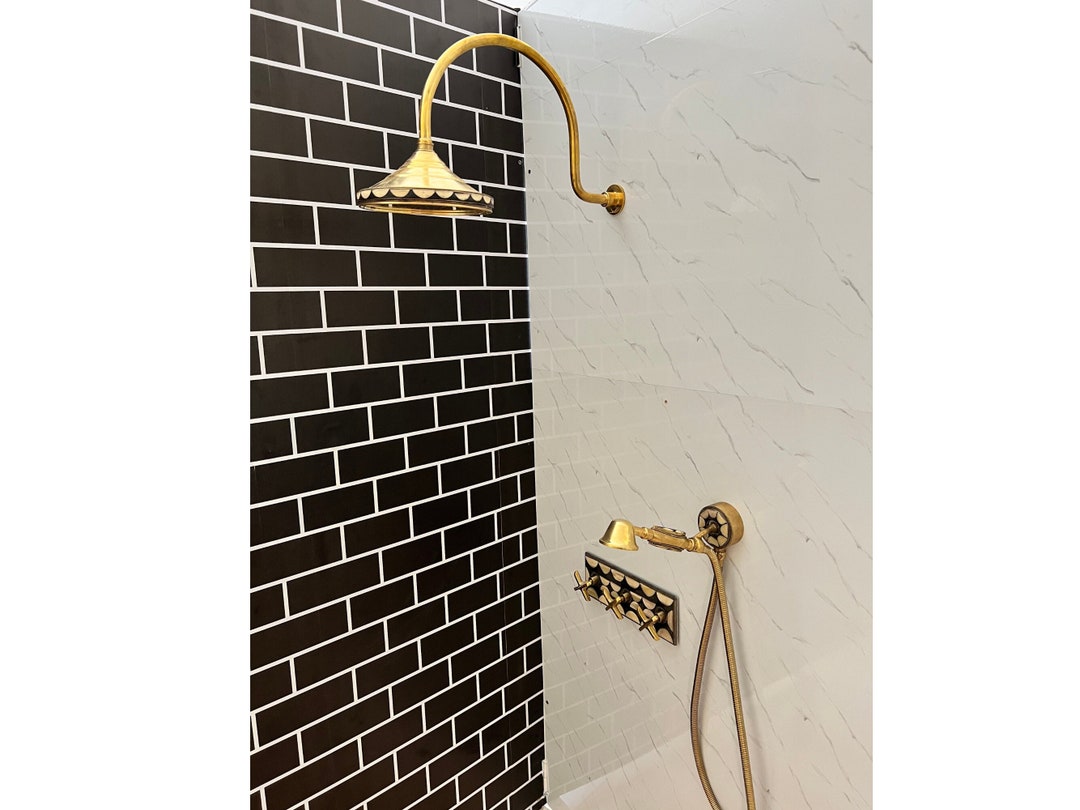 Handcrafted Solid Brass Shower Head and Handheld Set,brass and Resin ...