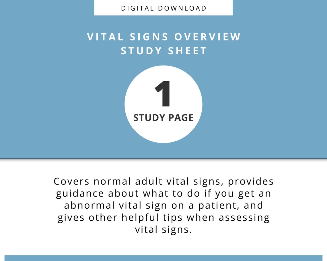 Vital Signs Overview Study Sheet | Nursing School Students | Digital ...
