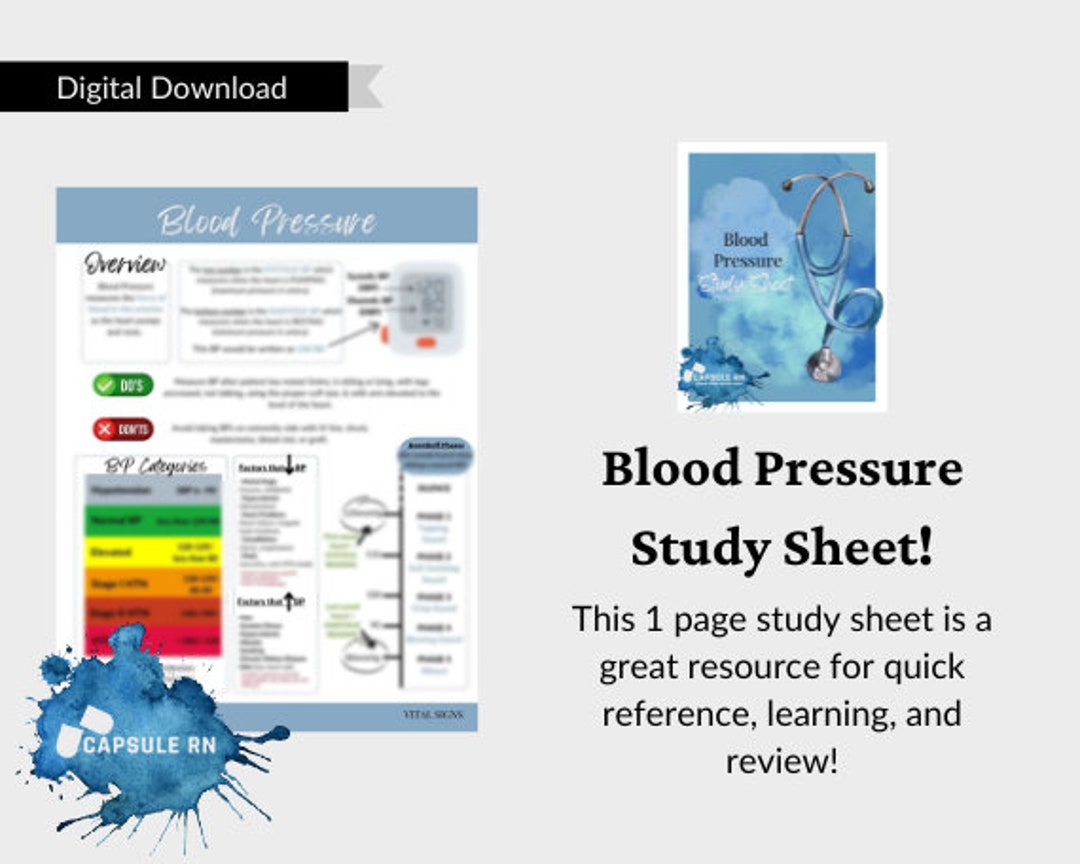 Blood Pressure Study Sheet Nursing School Students Digital - Etsy