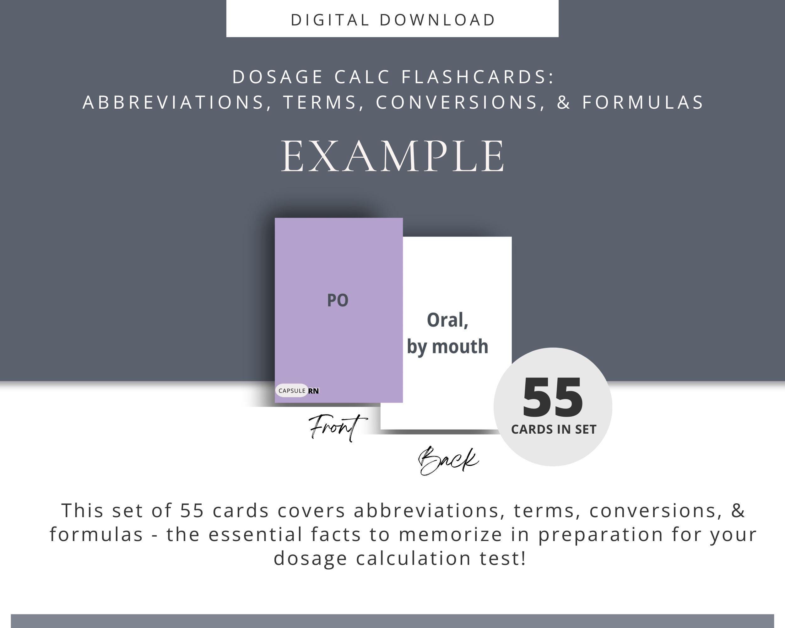 Flashcards for Dosage Calculation Exam | Terms, Abbreviations ...