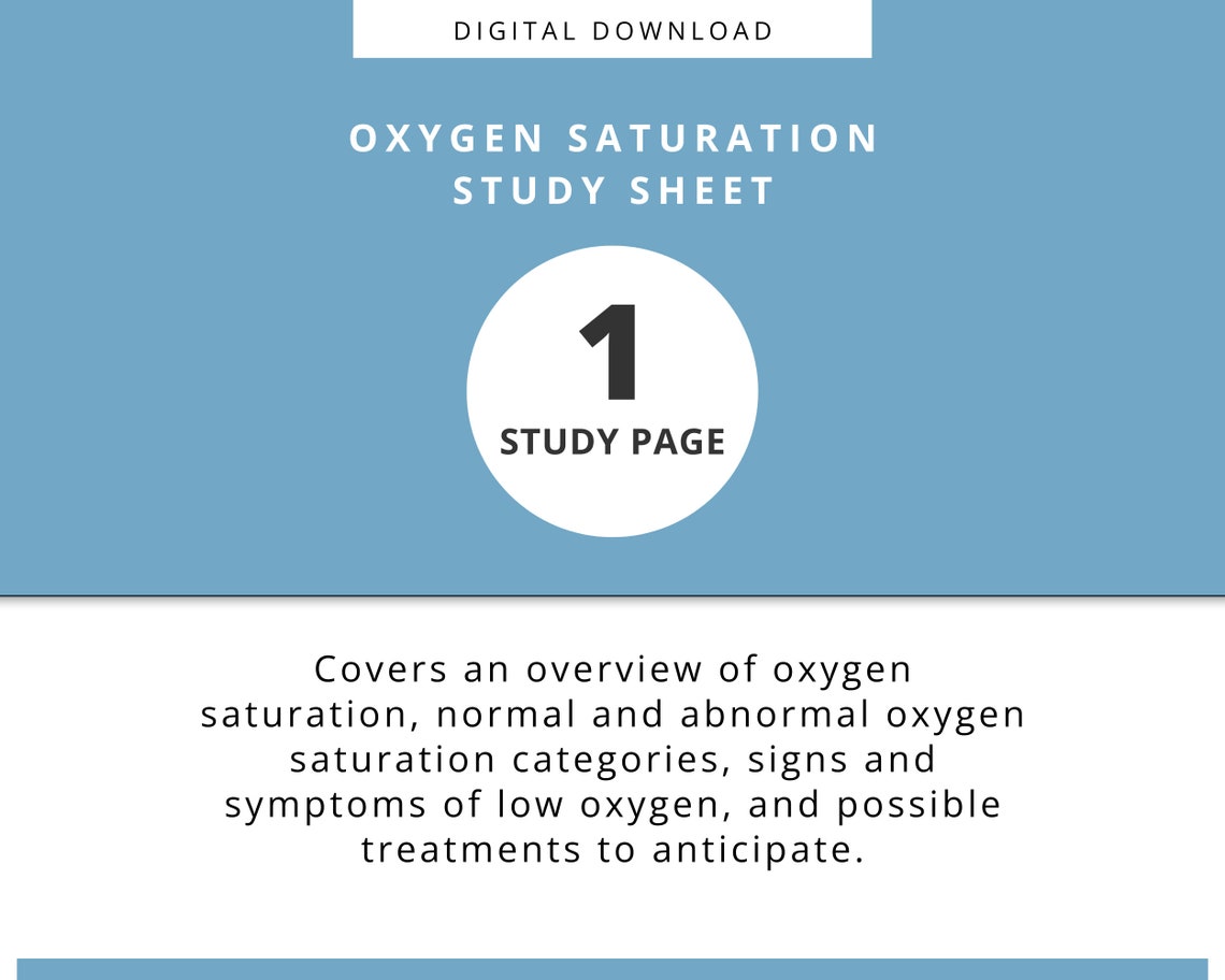Oxygen Saturation Study Sheet | Nursing School Students | Digital ...