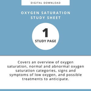 Oxygen Saturation Study Sheet | Nursing School Students | Digital ...