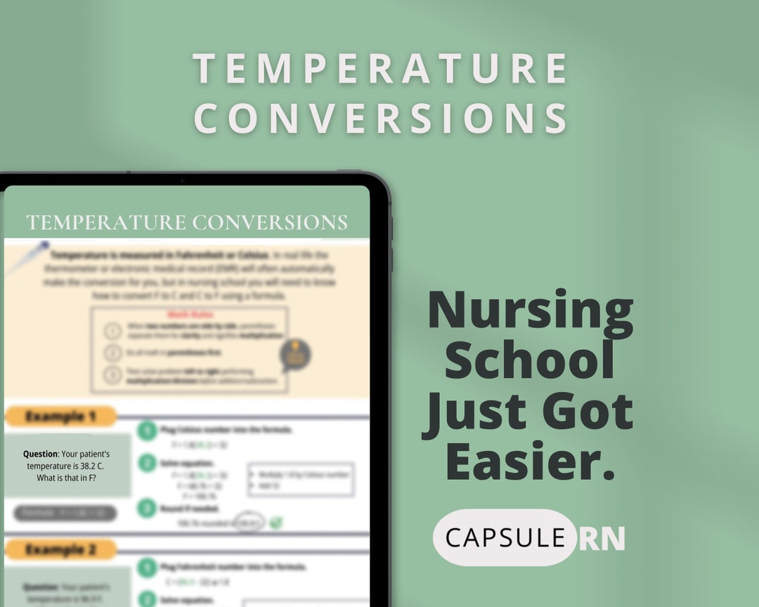 Temperature Conversion Study Sheet | Dosage Calculations | Nursing ...