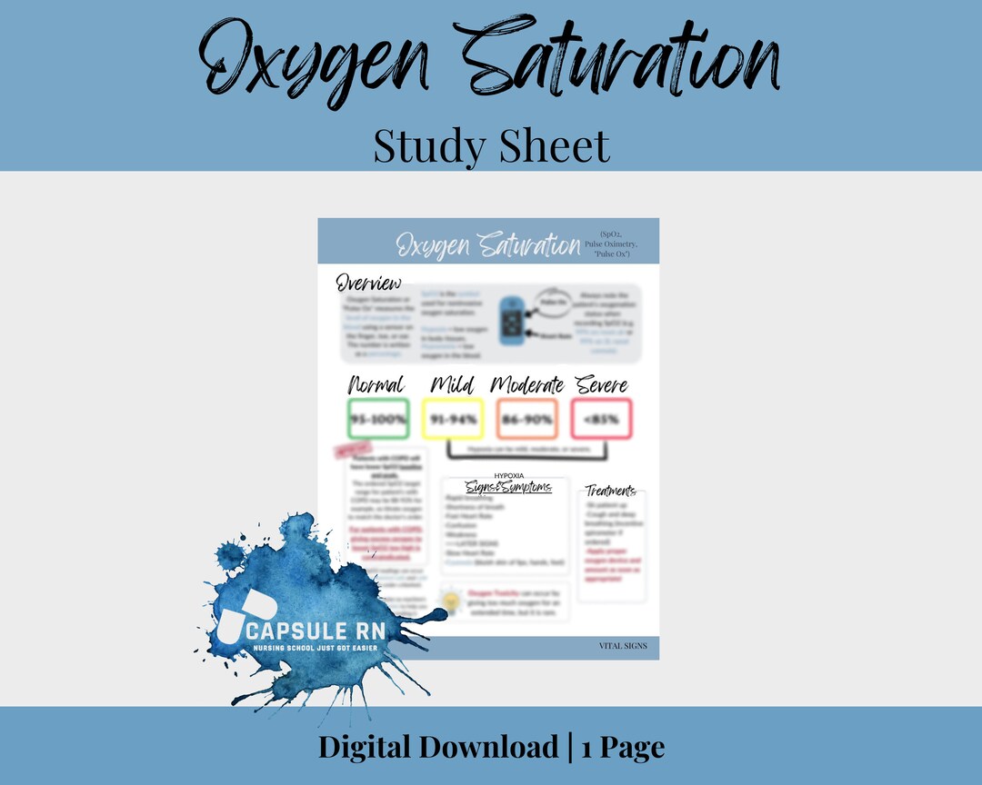 Oxygen Saturation Study Sheet Nursing School Students - Etsy