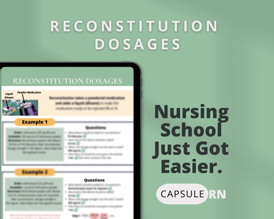 Reconstitution Dosages Study Sheet Dosage Calculations Nursing School ...