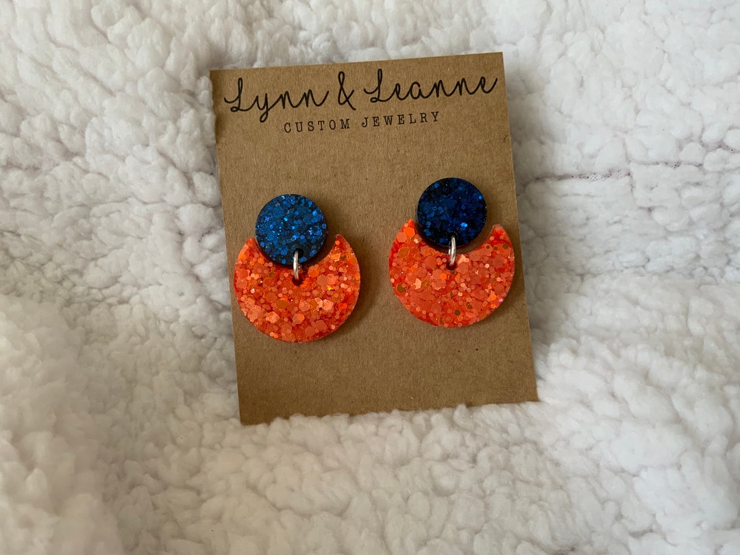 Team Spirit Blue and Orange Glitter Resin Dangle Earrings, Orange and ...