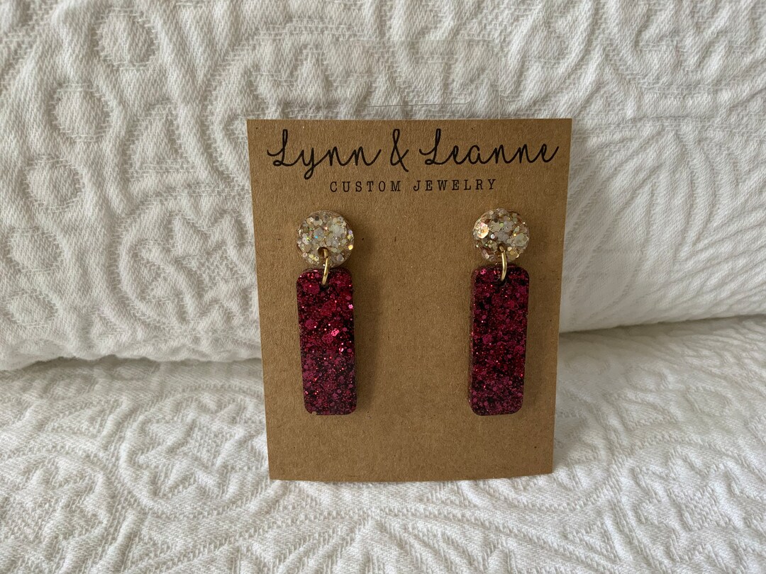 Team Spirit Maroon and Gold Glitter Resin Earrings, Maroon and Gold ...